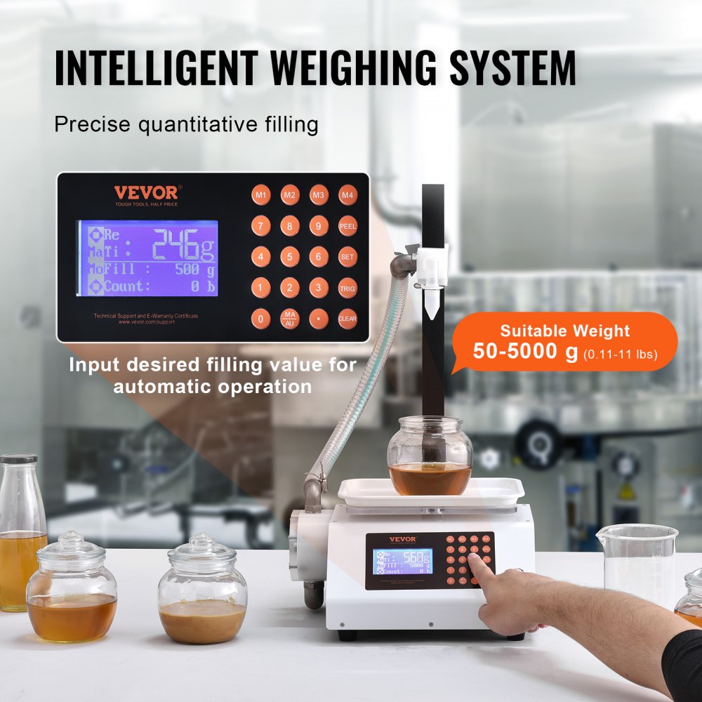 VEVOR Liquid Filling Machine, 50-5000 g Weighing Capacity, Automatic ...