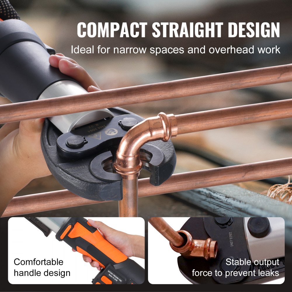 VEVOR Pro Press Tool – 360°, 30mm, 20V 2.0Ah, 1/2", 3/4", 1"