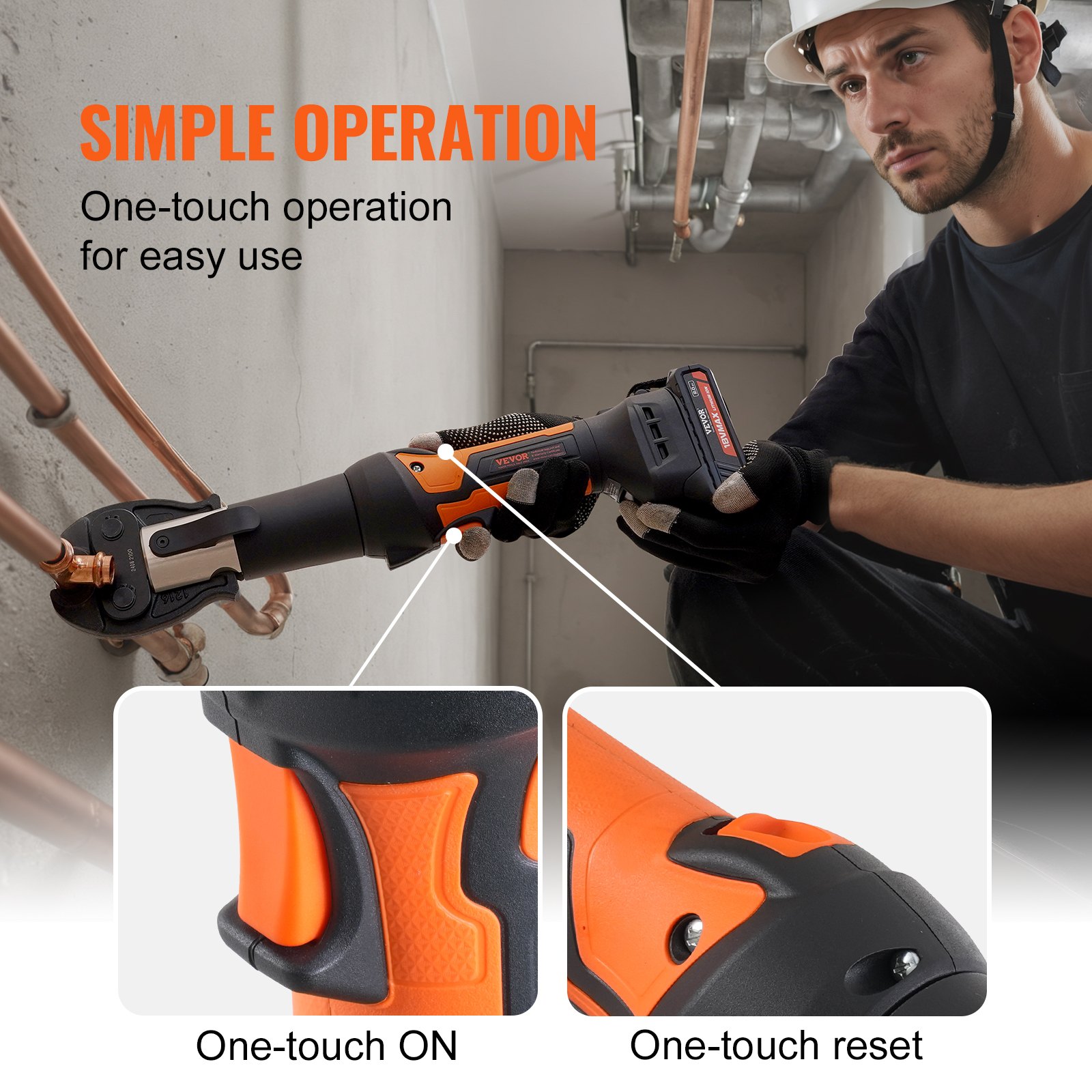 VEVOR Pro Press Tool – 360°, 30mm, 20V 2.0Ah, 1/2", 3/4", 1"