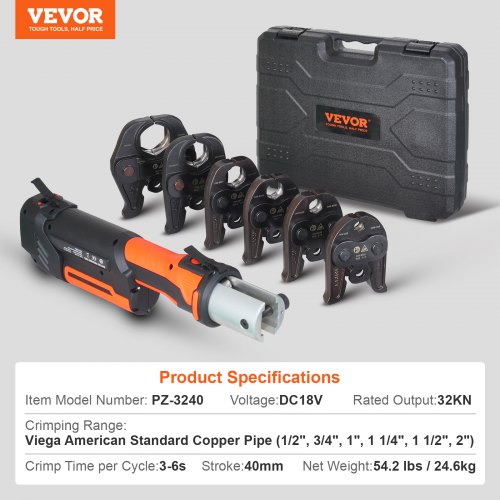 VEVOR ProPress Tool, 18V Electric Pipe Crimping Tool for 1/2”, 3/4”, 1 ...