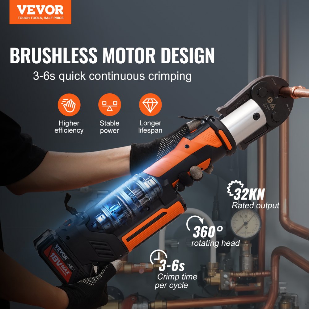 VEVOR Pro Press Tool Kit – Battery, Crimper with 6 Jaws