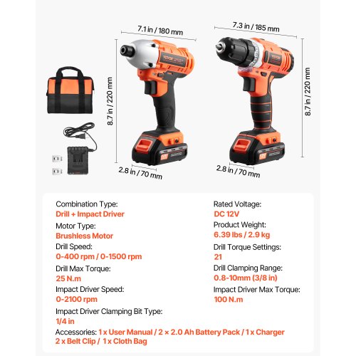 Tool Combo Kit Max 12V Cordless 2-Tool Power Combo Kit with 2.0 Ah ...