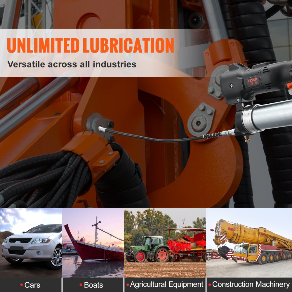 VEVOR Cordless Grease Gun, 20-Volt, 10,000 PSI, 39" Long Hose, Electric ...