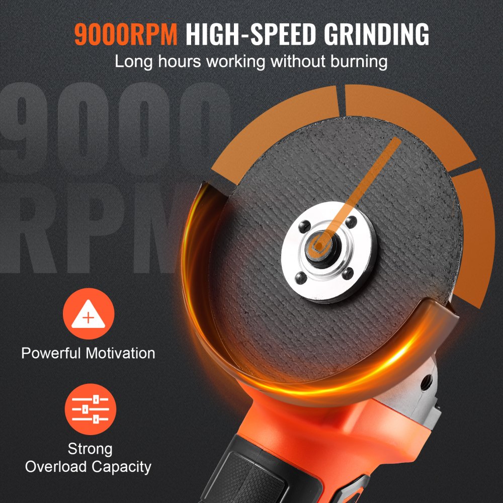 VEVOR Cordless Angle Grinder Kit For 4-1/2'' 9000 rpm, Cordless ...
