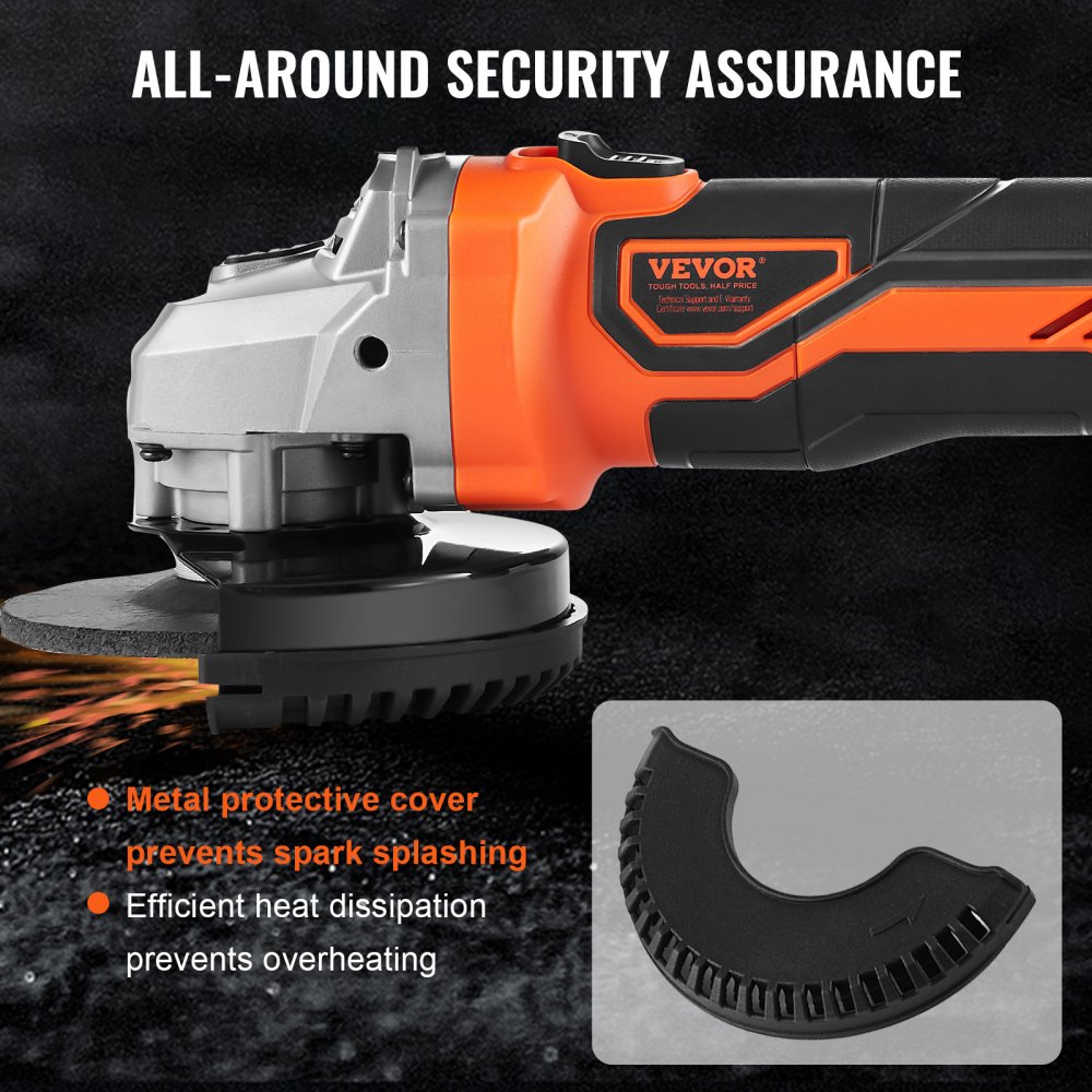 VEVOR Cordless Angle Grinder Kit For 4-1/2'' 9000 rpm, Cordless ...