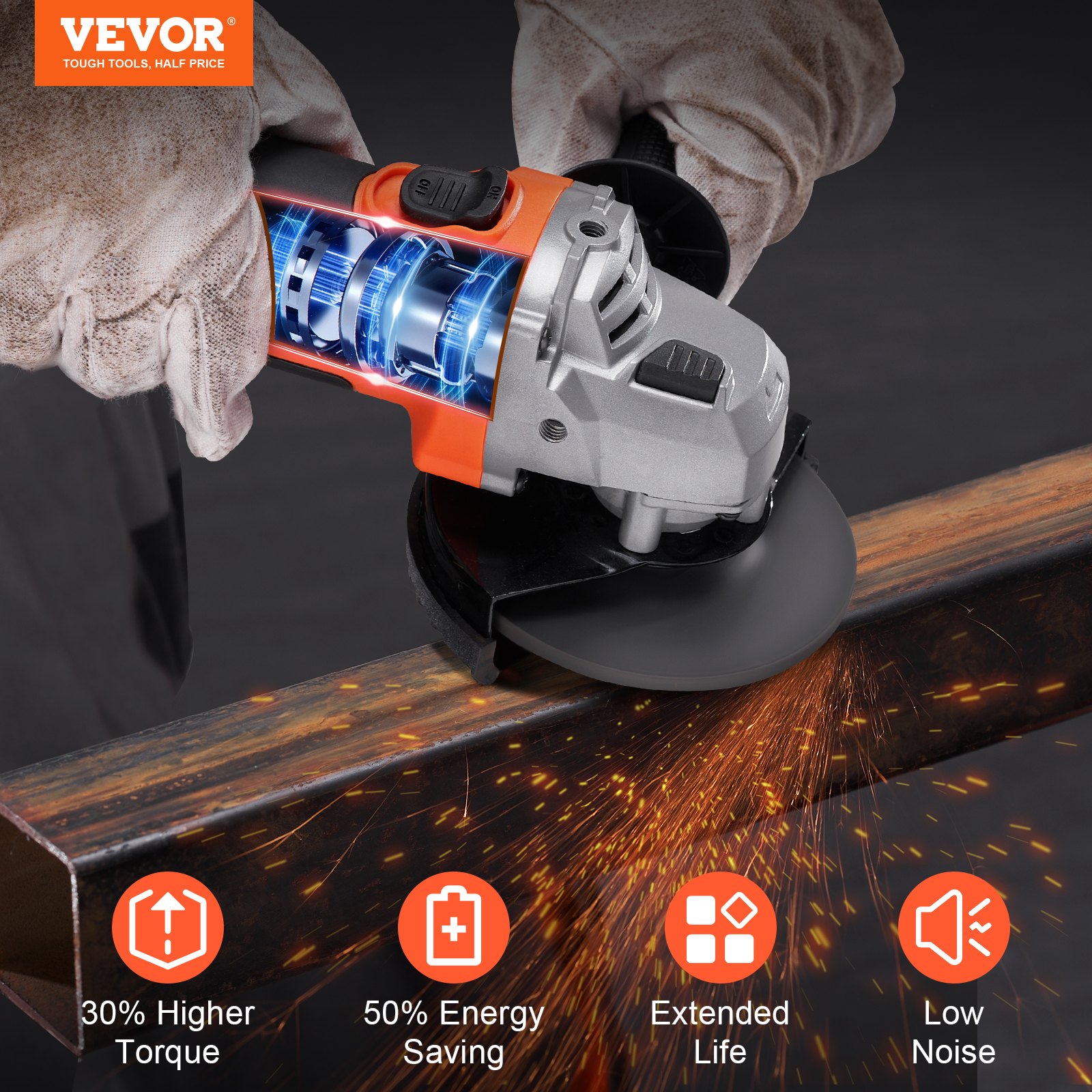 VEVOR Cordless Angle Grinder Kit For 4-1/2'' 9000 rpm, Cordless ...