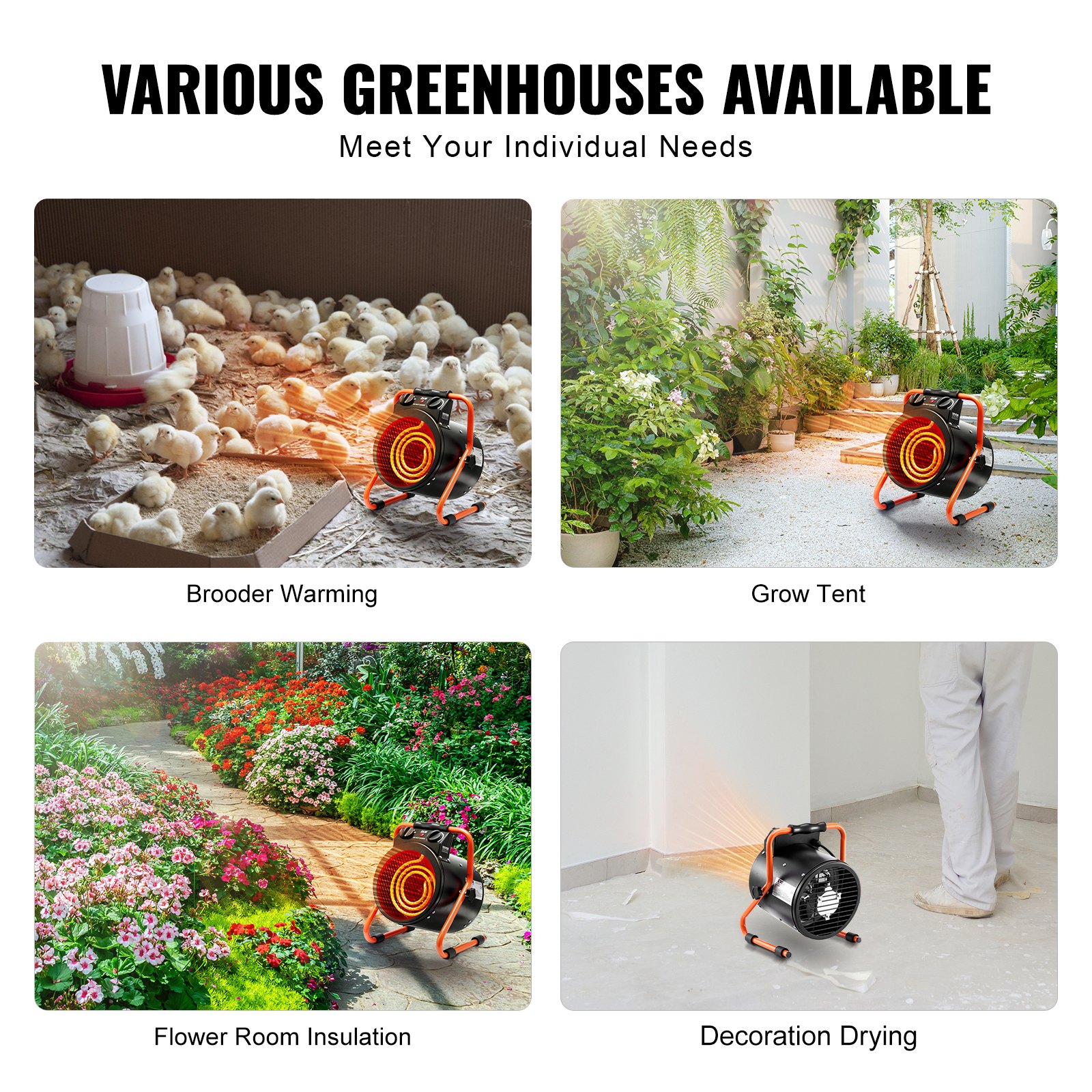 VEVOR Greenhouse Heater, 1500W Fast Heating with Overheat Protection, 2 ...