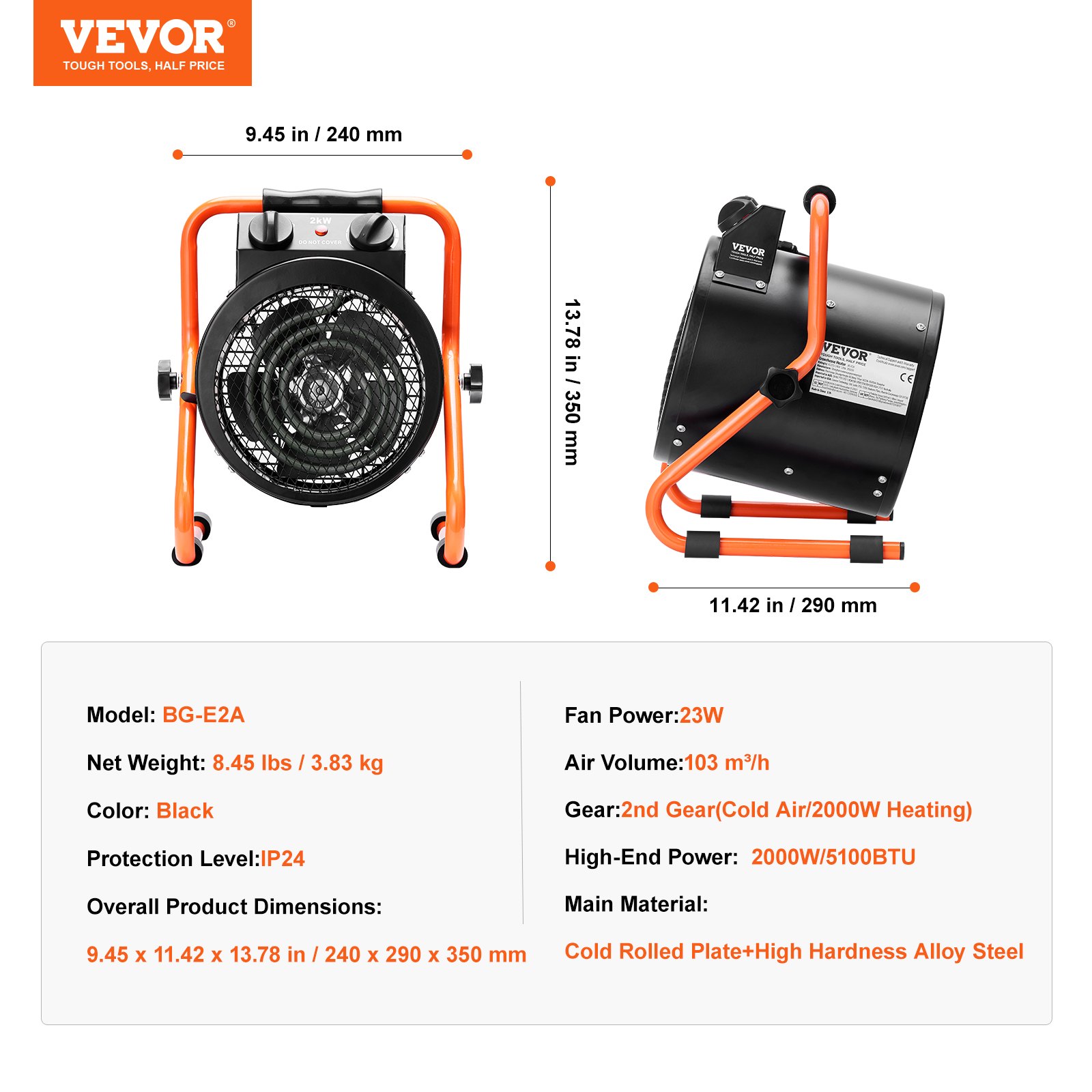 VEVOR Greenhouse Heater, 1500W Fast Heating with Overheat Protection, 2 ...