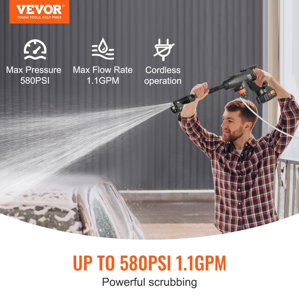 VEVOR High Pressure Cordless Washer Cleaner Portable Water Spray Car ...