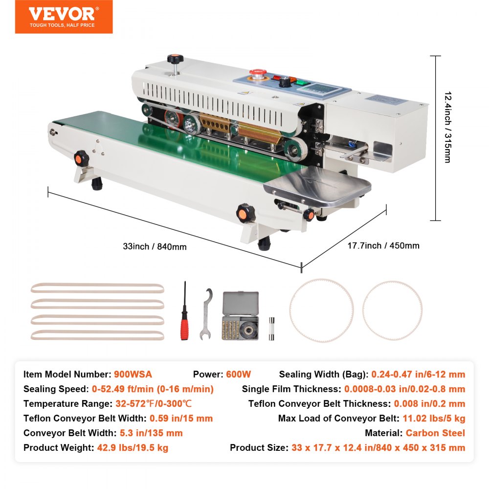 VEVOR Continuous Bag Band Sealing Machine Horizontal Band Sealer with ...
