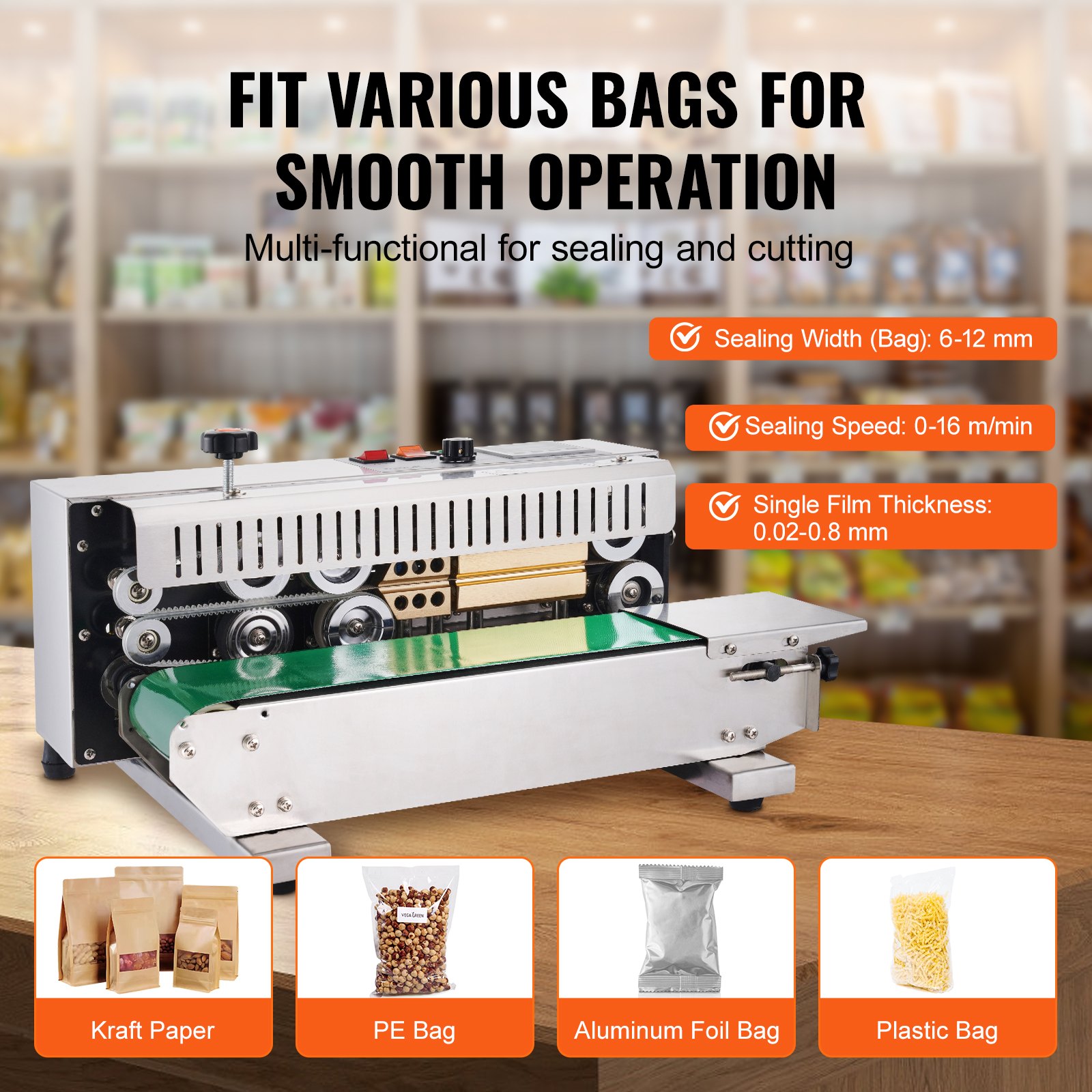 VEVOR Continuous Bag Band Sealing Machine Horizontal Band Sealer ...