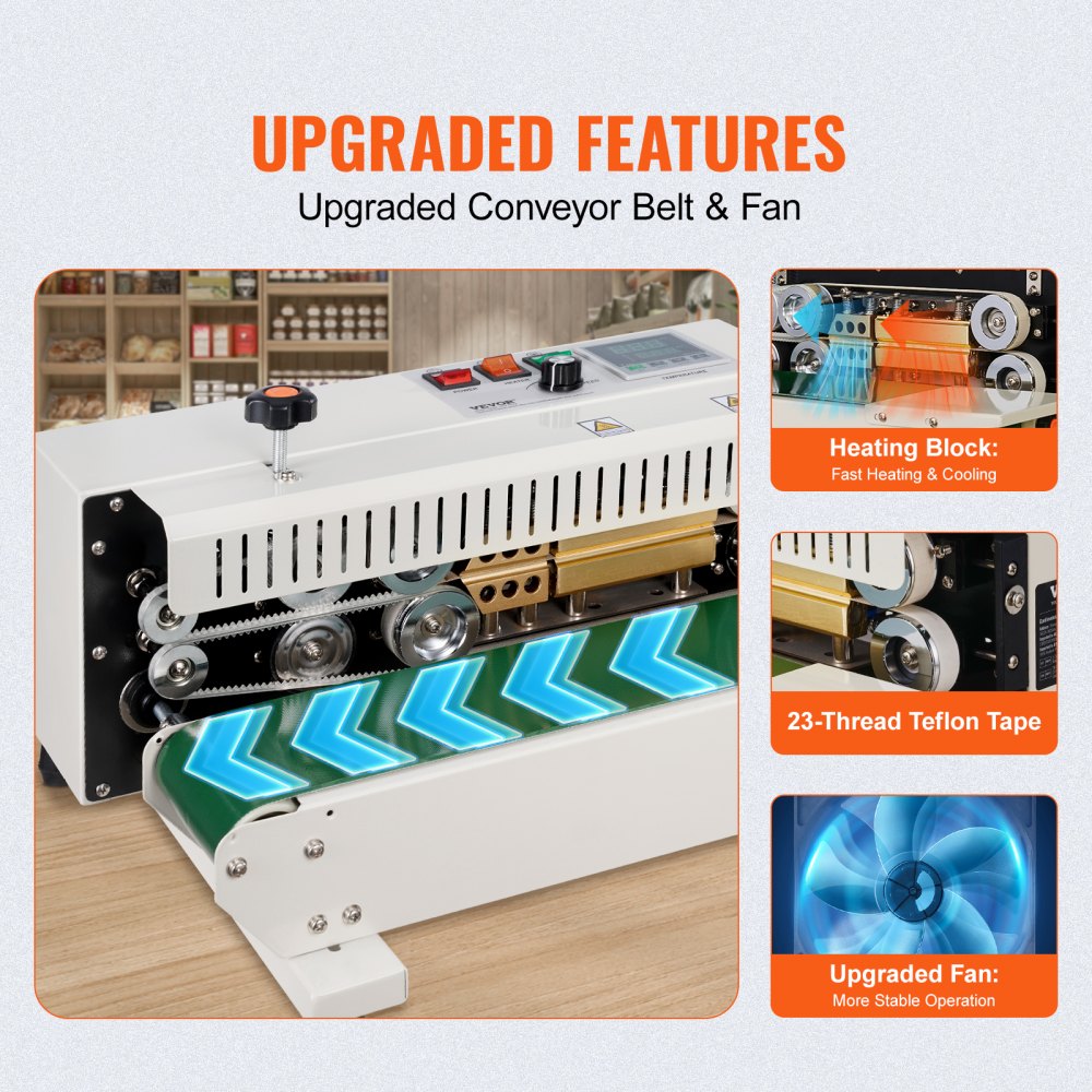 VEVOR Continuous Bag Band Sealing Machine Horizontal Band Sealer Carbon ...