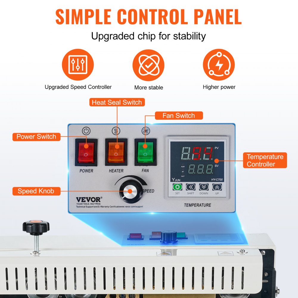 VEVOR Continuous Bag Band Sealing Machine Horizontal Band Sealer Carbon ...