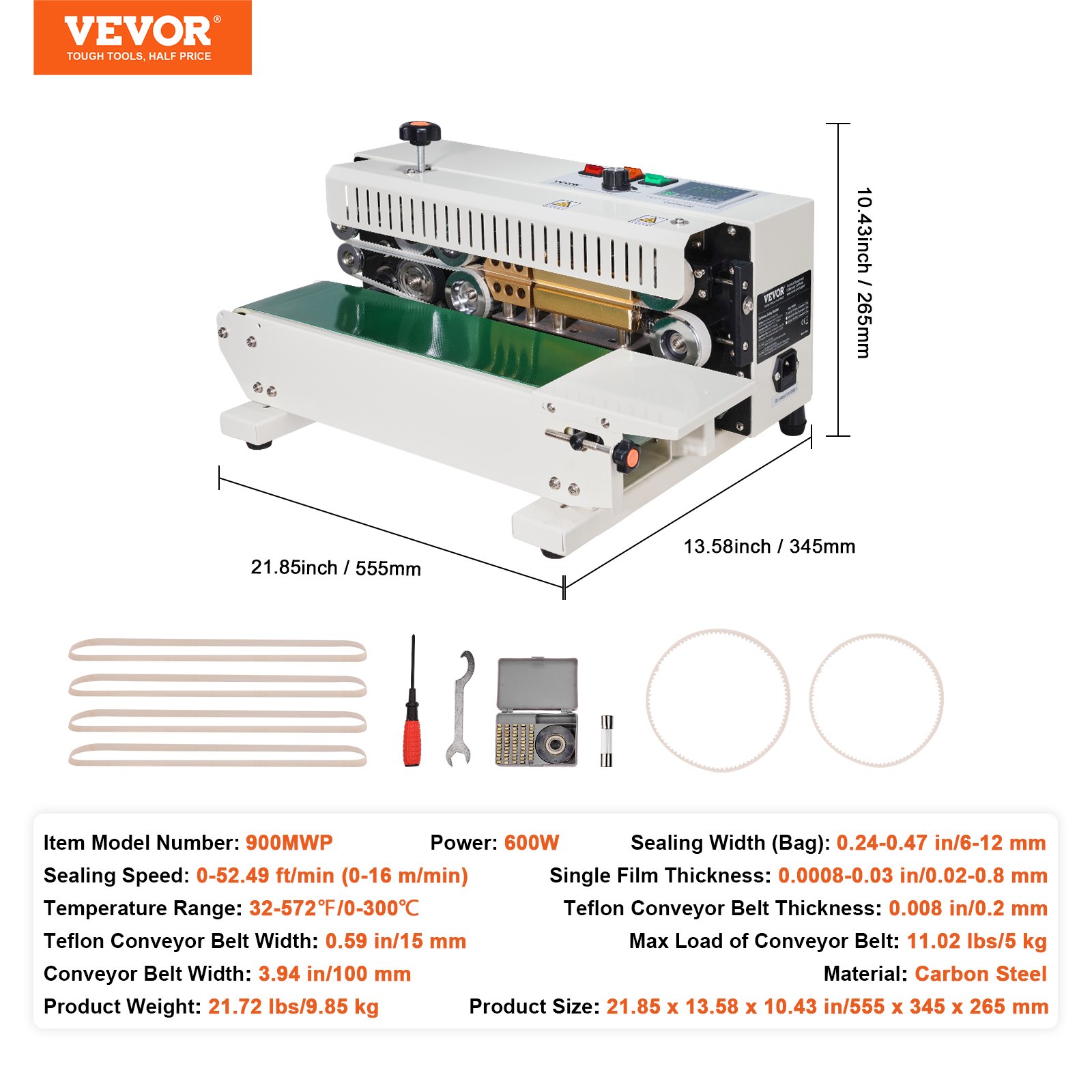 VEVOR Continuous Bag Band Sealing Machine Horizontal Band Sealer Carbon ...