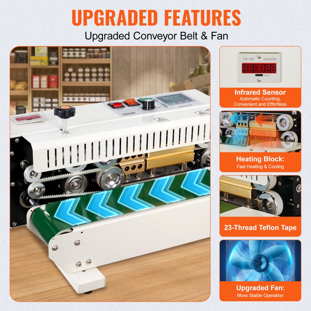 VEVOR Continuous Bag Band Sealing Machine Horizontal Band Sealer Count ...