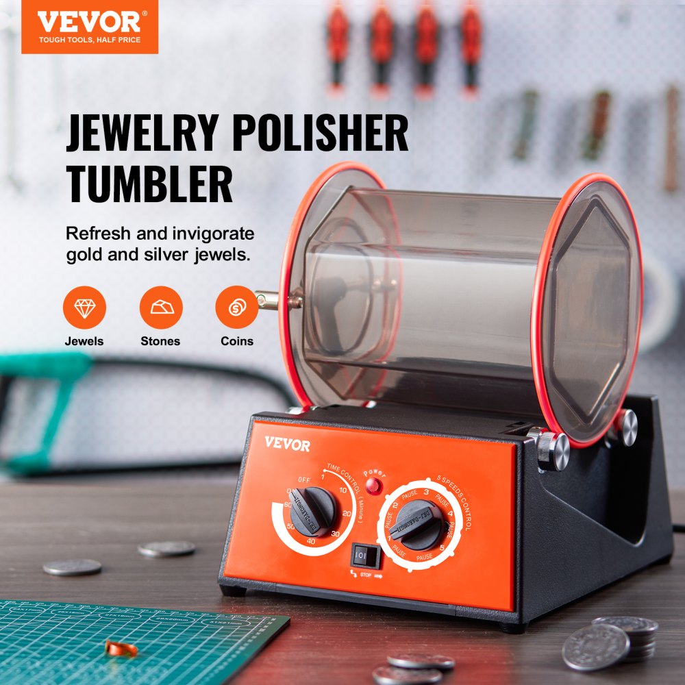 VEVOR Jewelry Polisher Tumbler, 6.6lbs/3kg Capacity Mini Rotary Tumbler ...