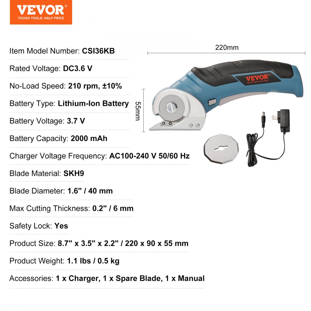 VEVOR Cordless Electric Scissors, 3.6 V 2000 mAh Mini Electric Fabric ...