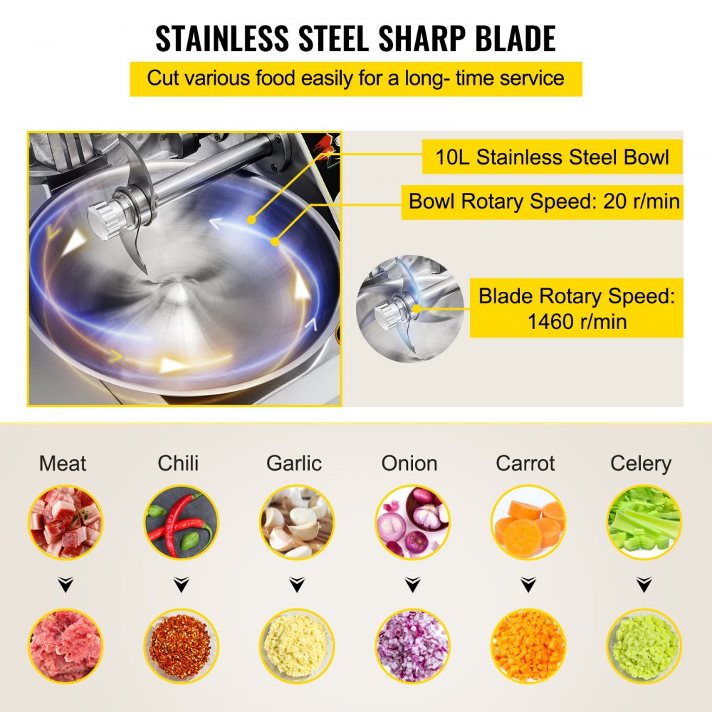 VEVOR 10L Commercial Meat Bowl Cutter Mixer, 400W Multifunctional Meat ...
