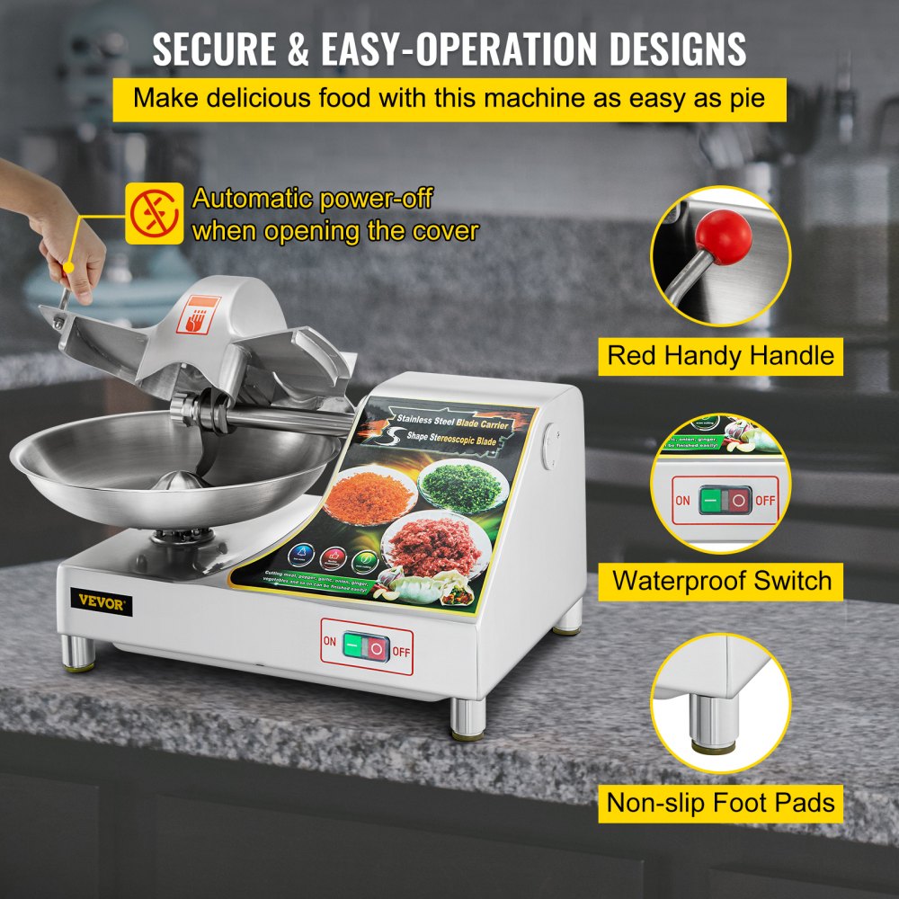 VEVOR 10L Commercial Meat Bowl Cutter Mixer, 400W Multifunctional Meat ...