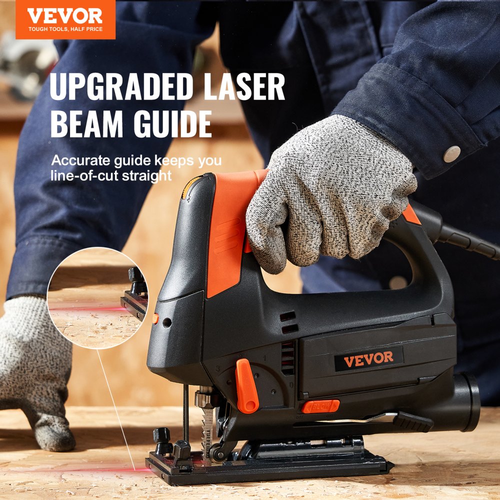 VEVOR 7.2amp Jig Saw 800w, 4-Stage Orbital 0-45° Bevel Curved Cutting ...