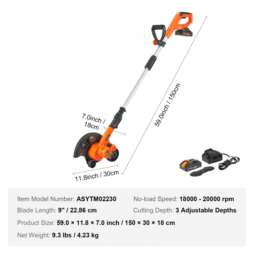 VEVOR Lawn Edger, 20 V Battery Powered Cordless Edger, 9-inch Blade ... VEVOR Lawn Edger, 20 V Battery Powered Cordless Edger, 9-inch Blade ...