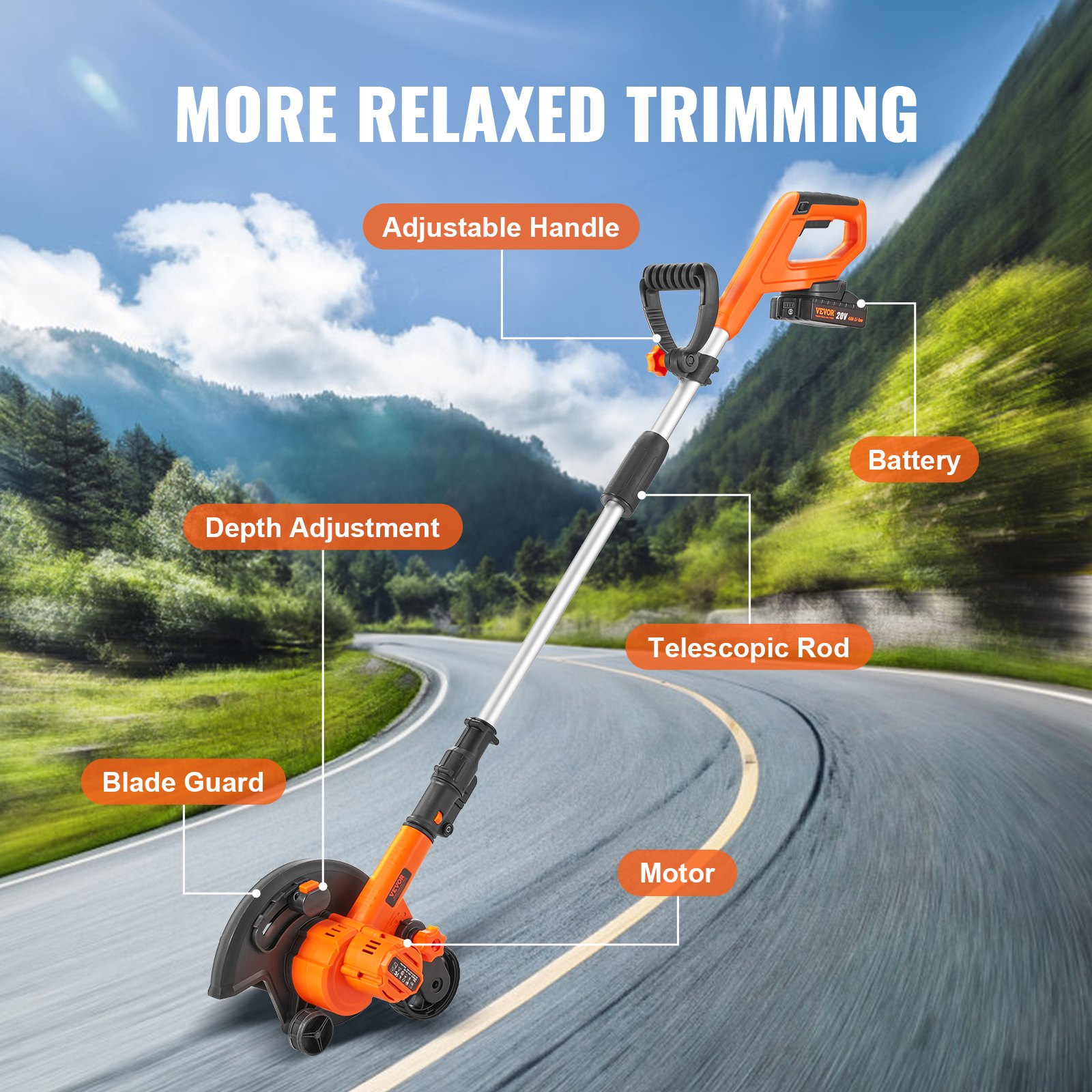 VEVOR Lawn Edger, 20 V Battery Powered Cordless Edger, 9-inch Blade ...