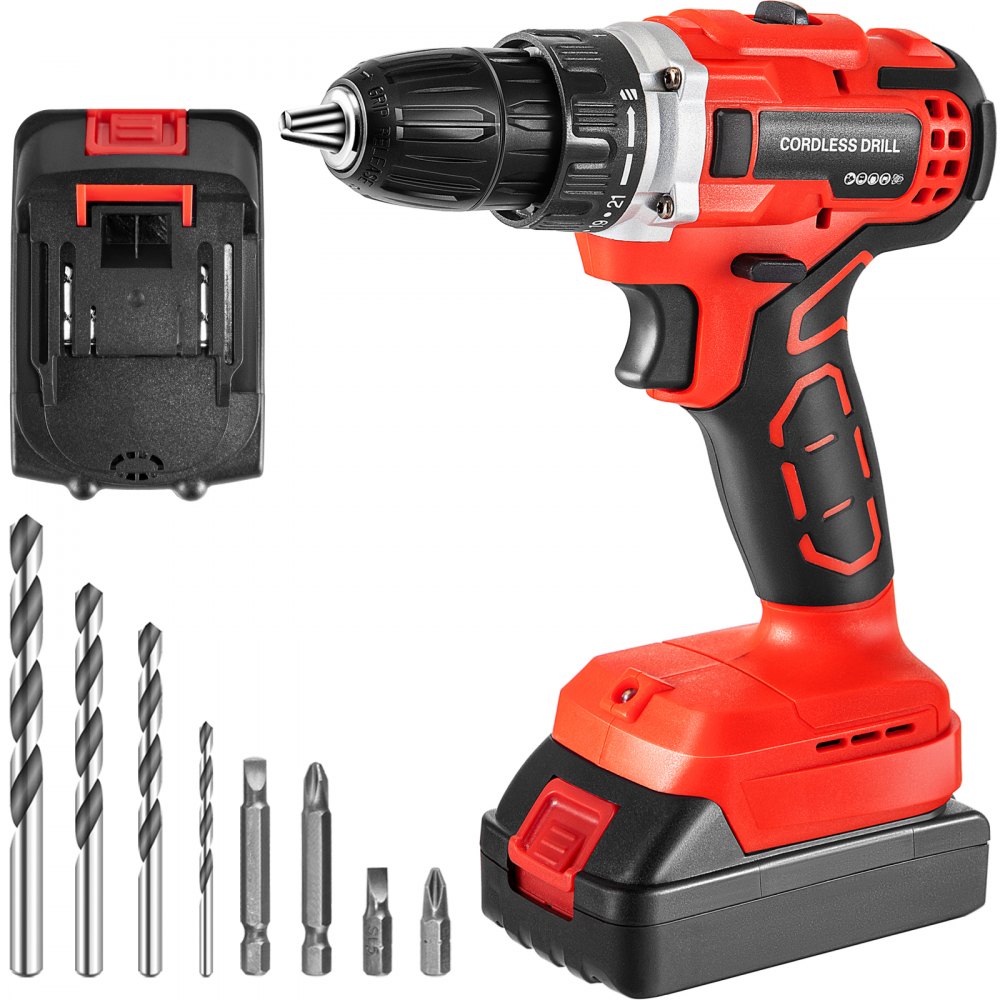 VEVOR Cordless Drill Driver 20V 2Ah Cordless Drill Combo Kit 10 mm Keyless Chuck Impact Drill Electric Screwdriver Set With 2 Speed 21 1 Torque
