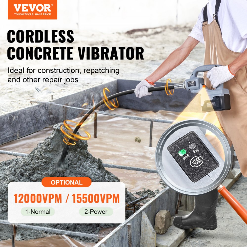 VEVOR Cordless Concrete Vibrator, 5.6 ft, Electric Vibrator 15500 VPM ...