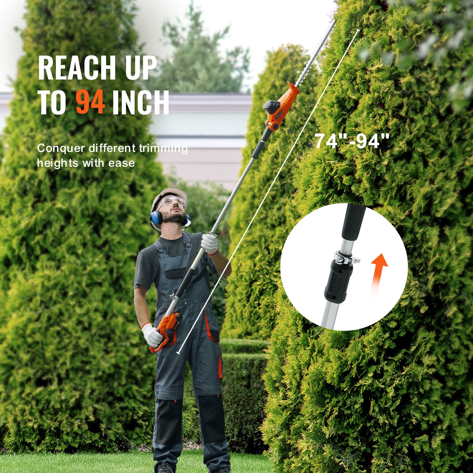 VEVOR 20V Cordless Hedge Trimmer, 18 inch Double-edged Steel Blade, Pole Hedge Trimmer Kit 20V ...