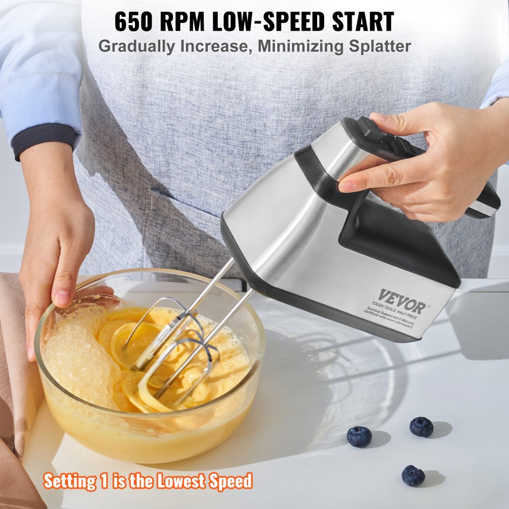 VEVOR Cordless Electric Hand Mixer, 250W, Continuously Variable ...