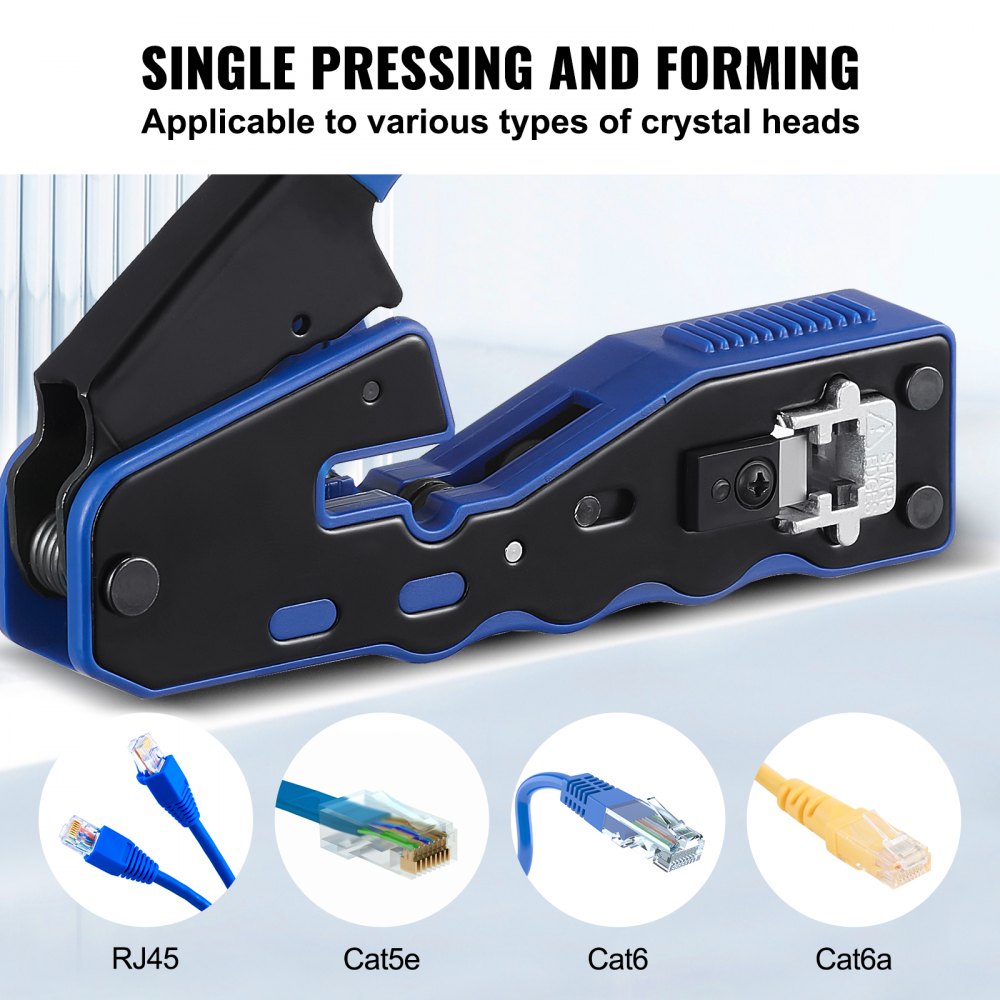 VEVOR RJ45 Crimp Tool Kit, Cat5e/Cat6/Cat6a Pass Through Ethernet Crimper for 8P8C Modular Plugs ...