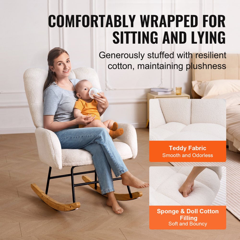 VEVOR Nursery Rocking Chair, 250 lbs Weight Capacity Teddy Fabric ...