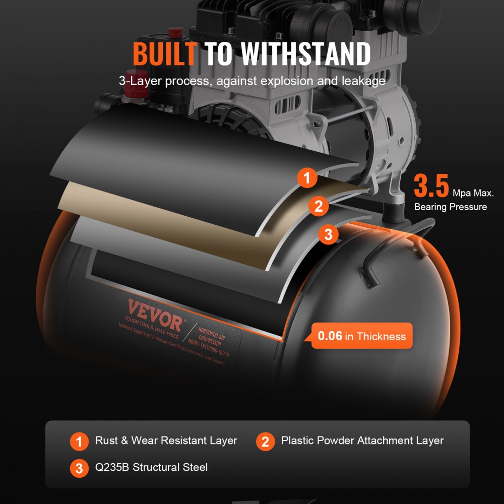 VEVOR Air Compressor Compact Portable Oil Free Compressor 10 Gallon 90 PSI | VEVOR US