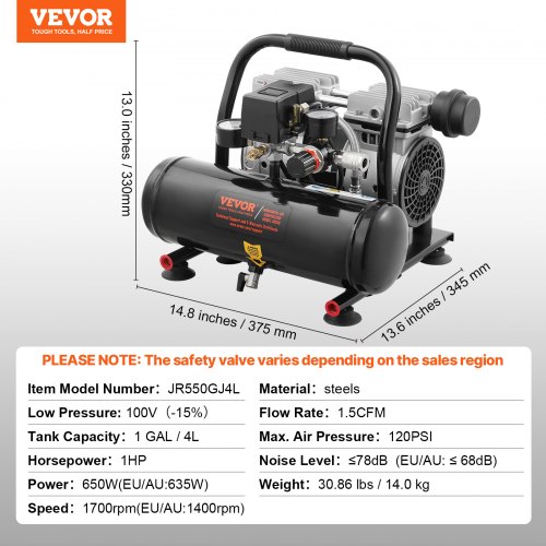 VEVOR Air Compressor Compact Portable Oil Free Compressor 1 Gallon ...