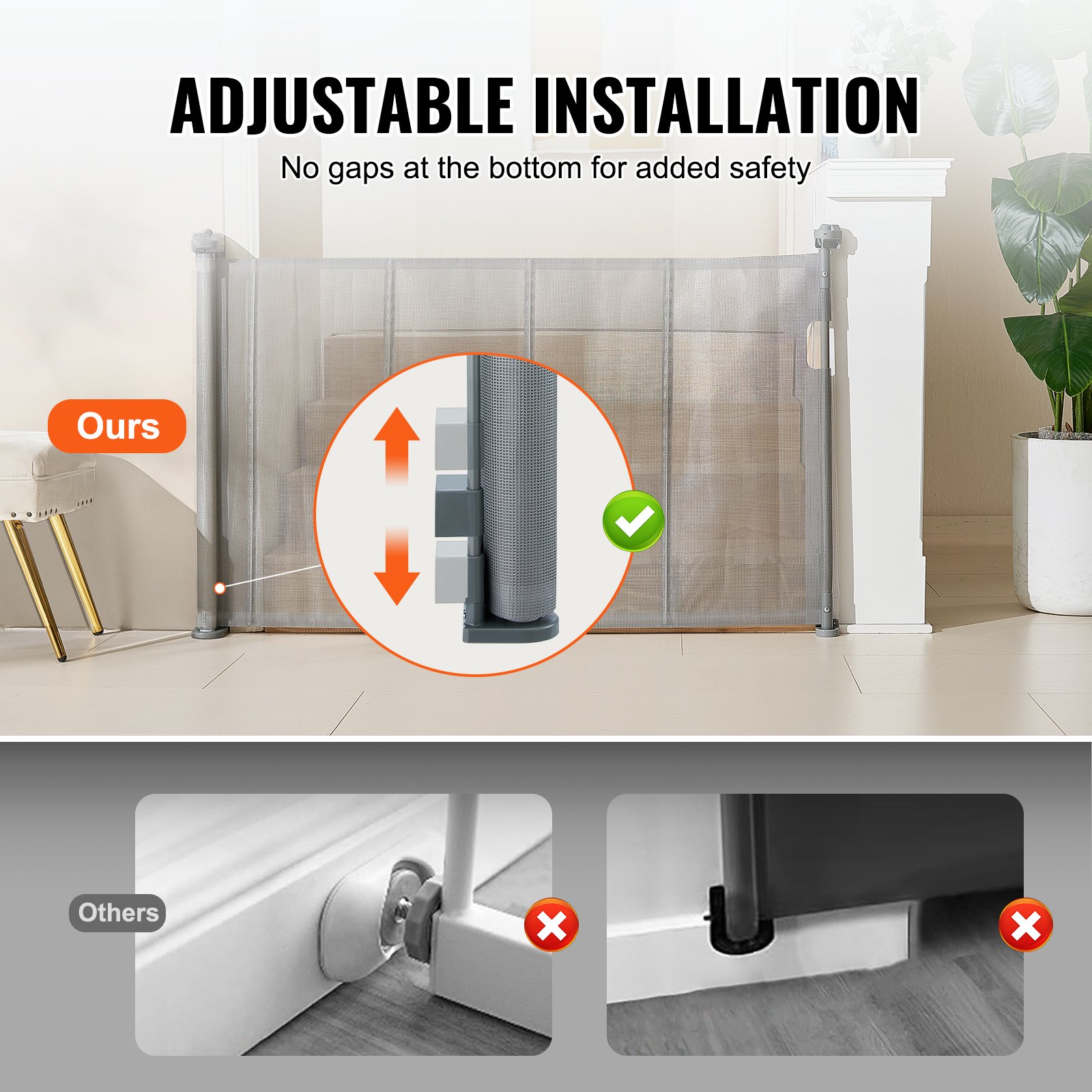 VEVOR Retractable Baby Gate, 34.2" Tall Mesh Baby Gate, Extends up to ...