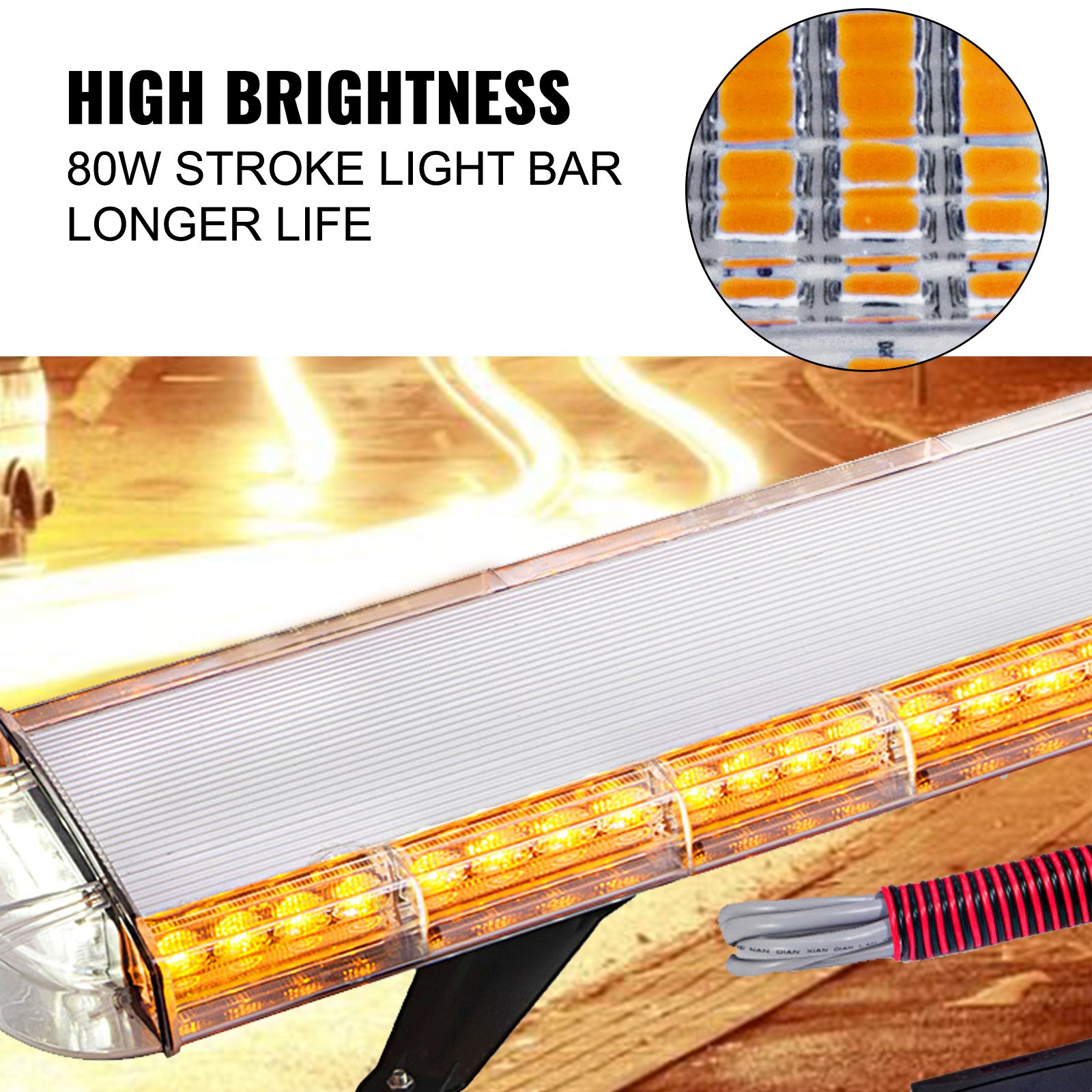 80W Strobe Light Bar Amber White Emergency Beacon Warn Tow Truck ...