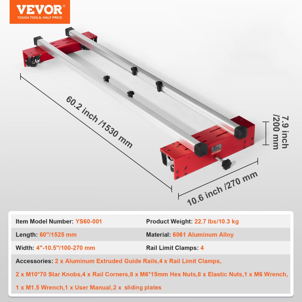 VEVOR Router Sled, 1525 mm, Portable and Easy to Adjust Slab Flattening ...