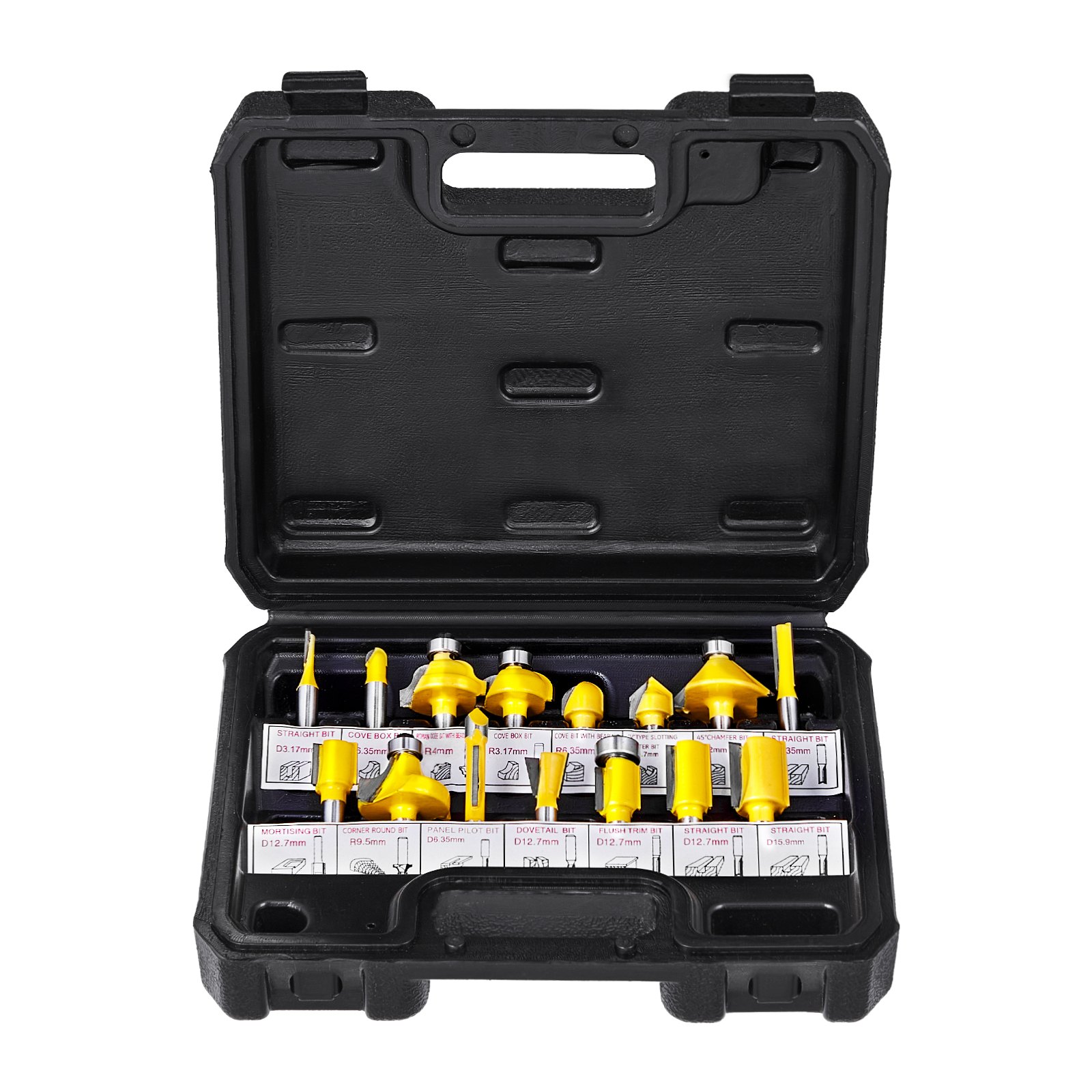 VEVOR Router Bits Set, 15 Pieces, Carbide Router Bit Kit with 1/4 Inch ...