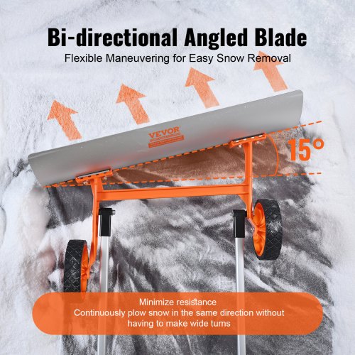 48 Inch Snow Pusher TUFFIOM Snow Pusher Shovel For Driveway With Wheels ...