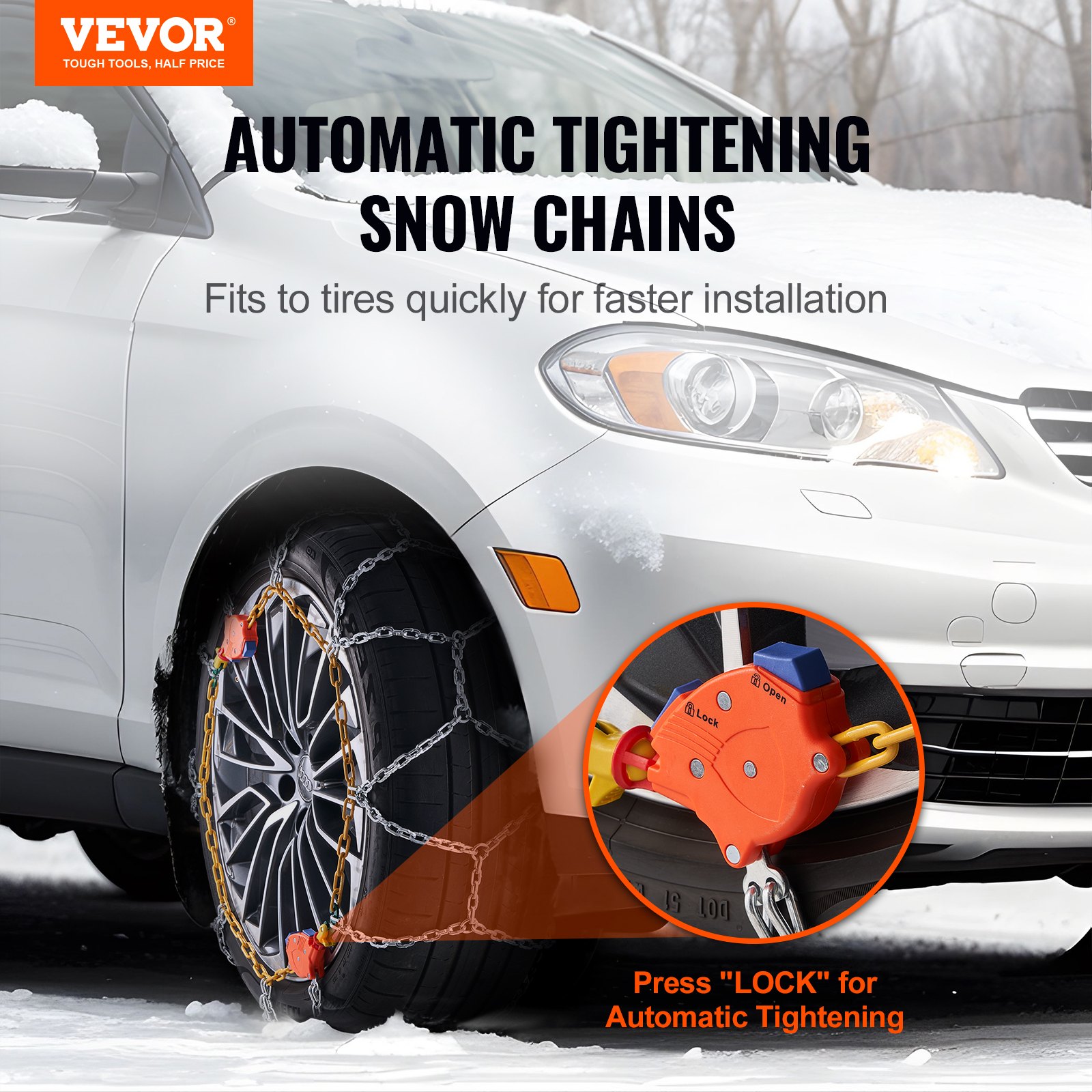 VEVOR Auto Tightening Snow Chains Diamond Mesh Anti-slip Traction Wheel ...