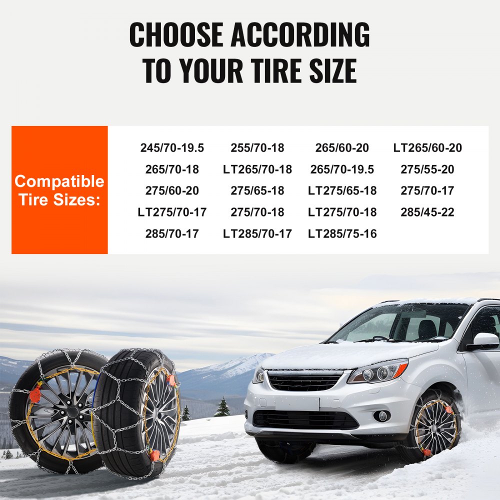 VEVOR Auto Tightening Snow Chains Diamond Mesh Anti-slip Traction Wheel ...
