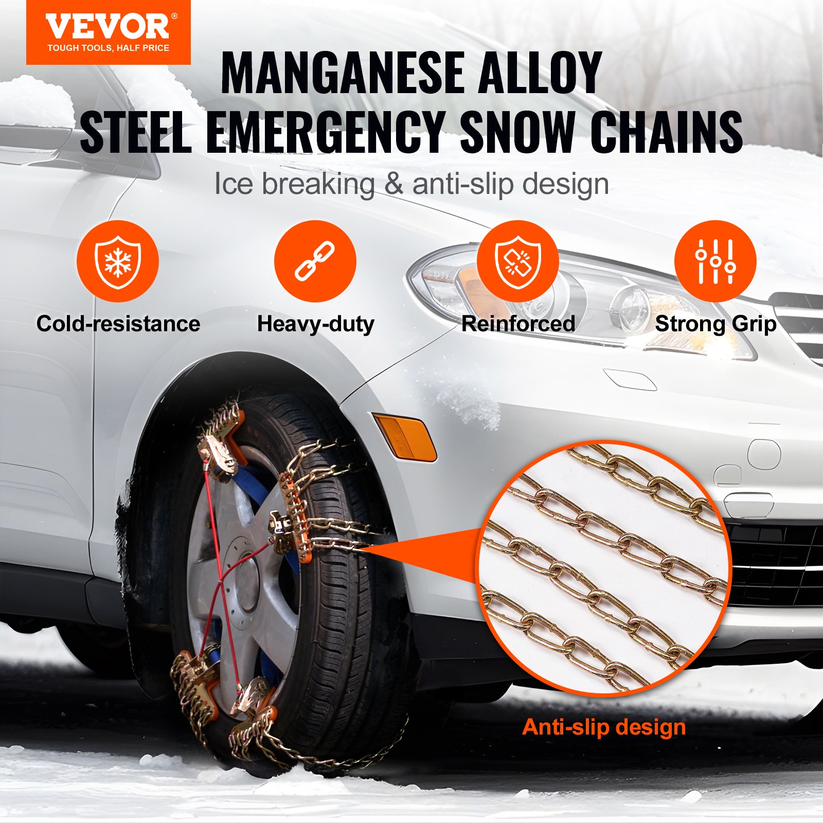 VEVOR Snow Chains for Tires - 16PCS, 2 Chains, Alloy Steel