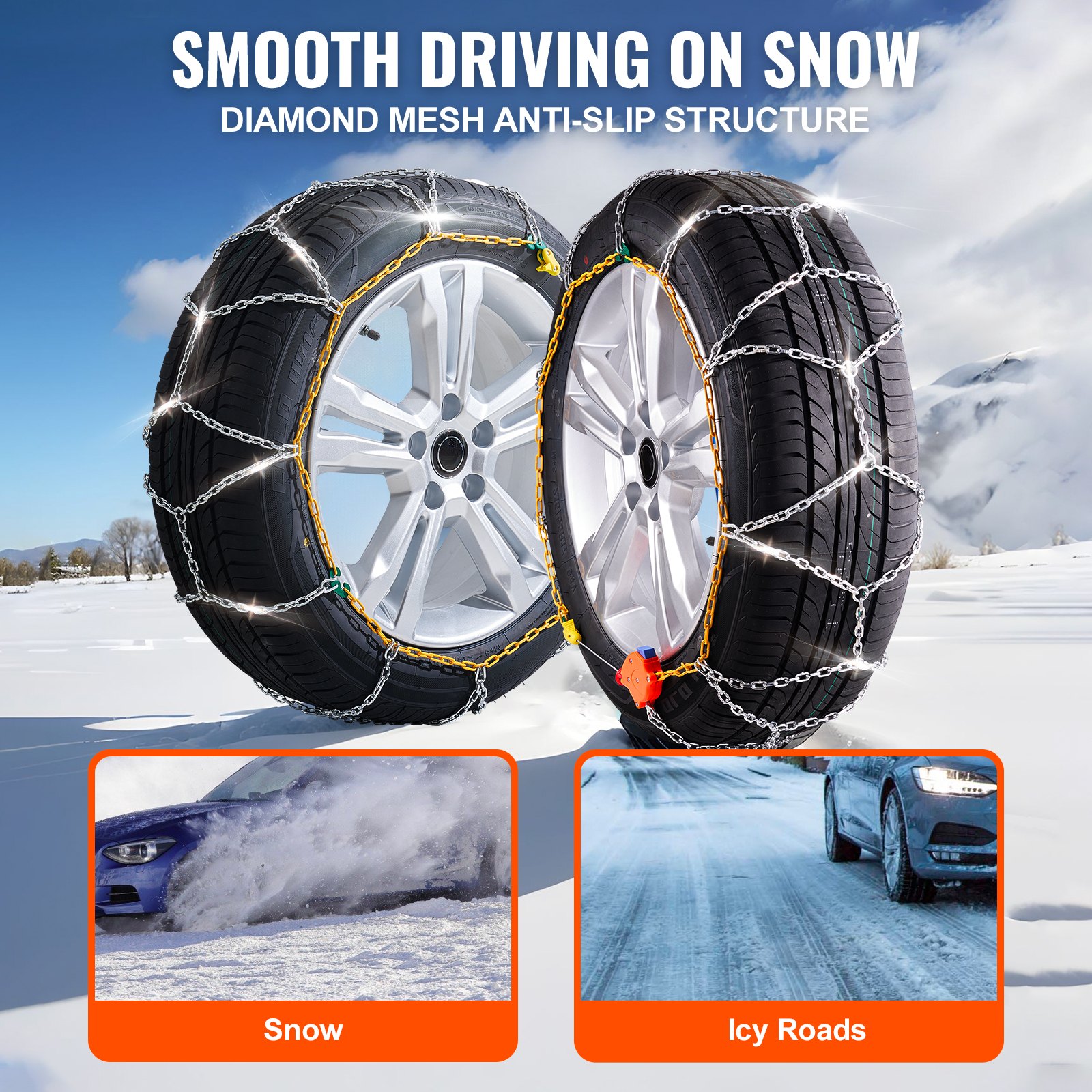 VEVOR Snow Chains, Manganese Alloy Steel Emergency Traction Tire Chains ...