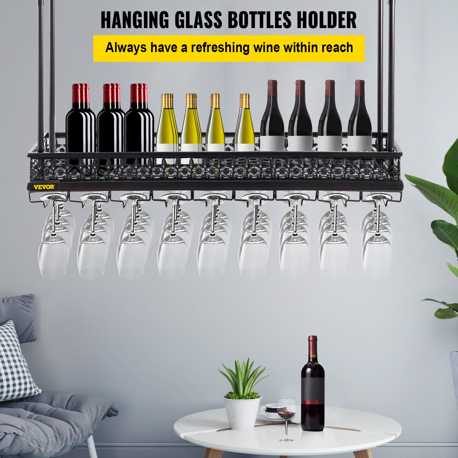 VEVOR Ceiling Wine Glass Rack, 35.8 x 13 inch Hanging Wine Glass Rack ...