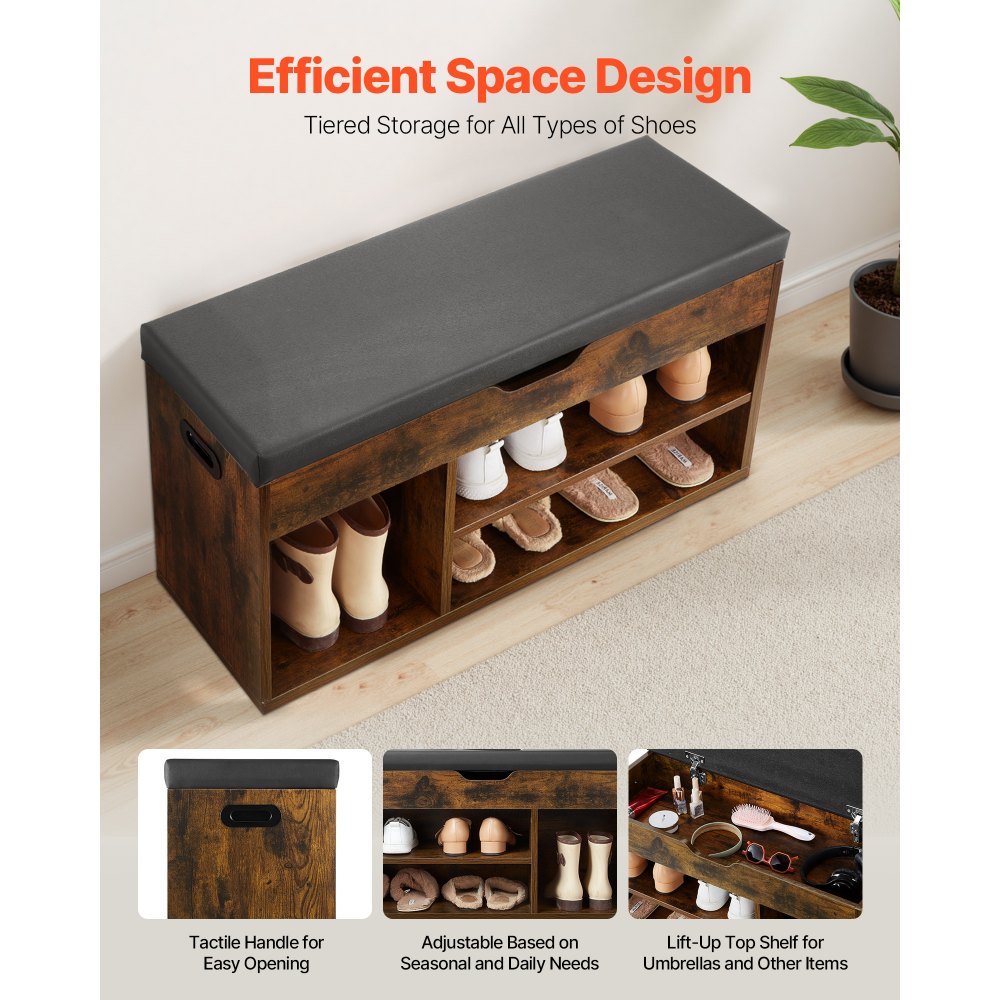 VEVOR Entryway Shoe Storage Bench with Cushion – 300 LBS