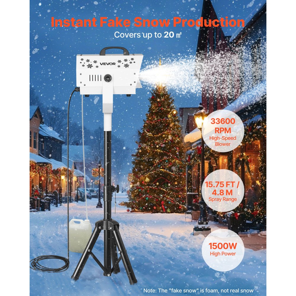 VEVOR Snow Machine, 1500W Fake Snow Maker with Adjustable Stand ...