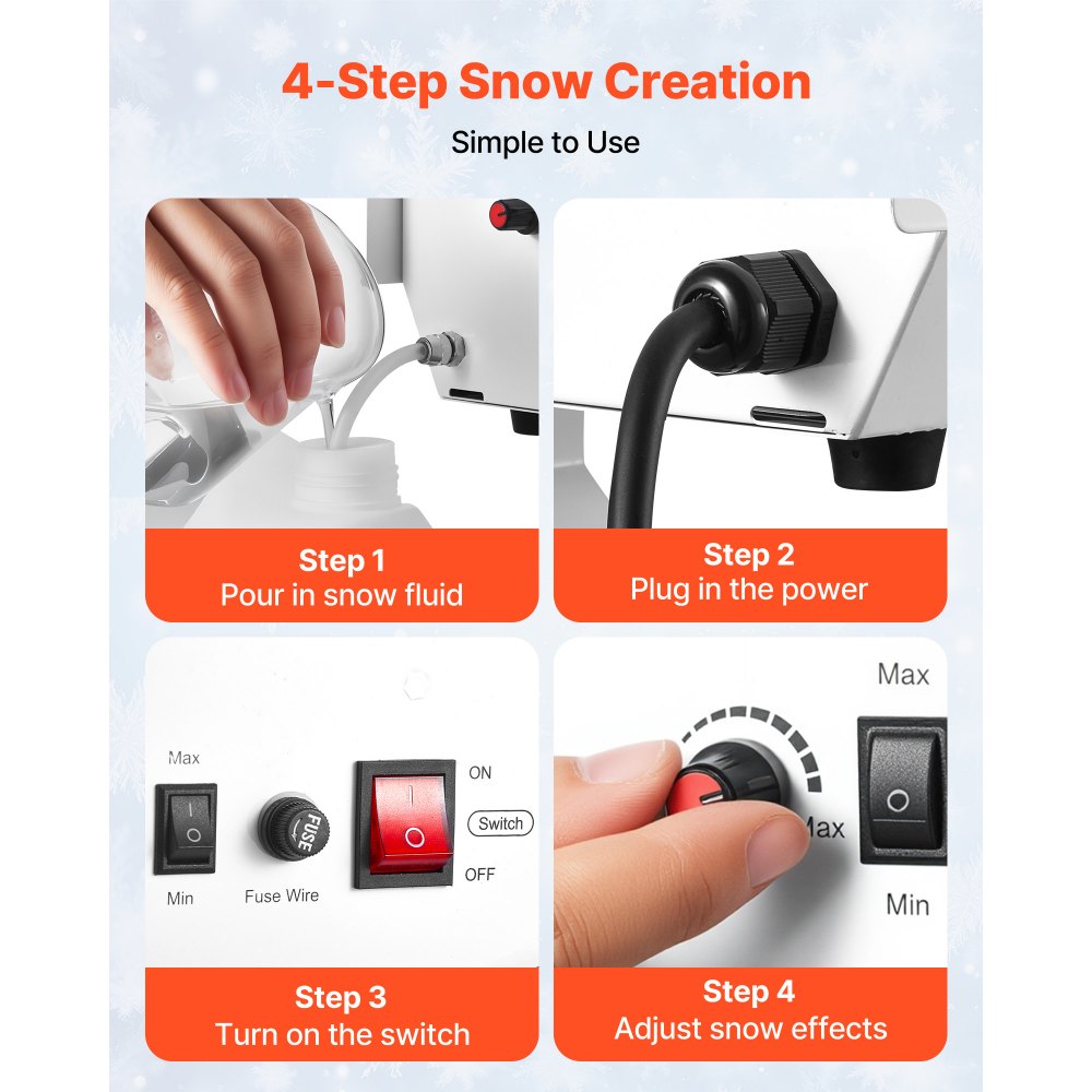 VEVOR Snow Machine, 1500W Fake Snow Maker with Adjustable Stand ...