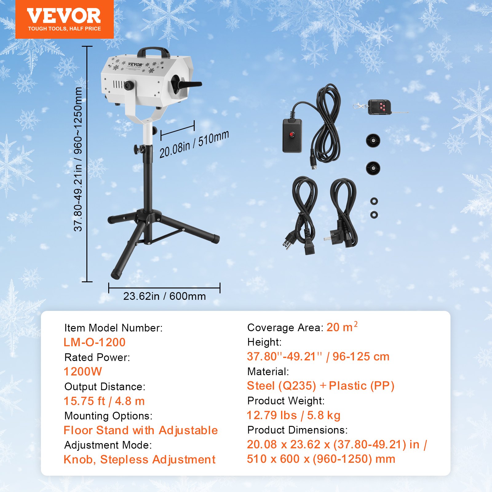 VEVOR Snow Machine 1200W Snow Making Machine with Height Adjustable ...