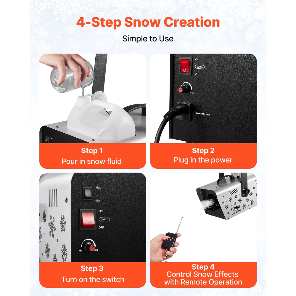VEVOR Snow Machine, 1500W Handheld/Hanging Snow Maker By Wireless ...