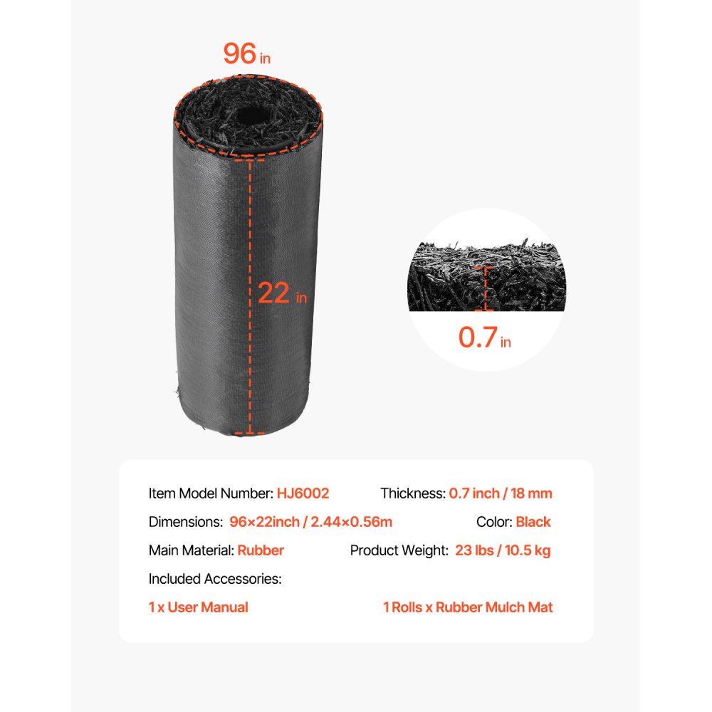 VEVOR Rubber Mulch Mat Roll – 96 x 22 in, Permanent Pathway